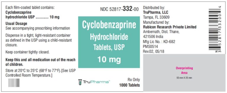 Cyclobenzaprine Tablet 10mg 1000 Bottle NDC 52817033200 - Merit ...