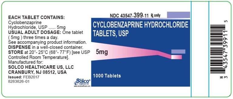 Cyclobenzaprine Tablet 5mg 100 Bottle NDC 43547039910 - Merit Pharmaceutical