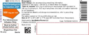 AZITHROMYCIN INJ 500MG, USP, SDV, 10X10ML NDC 63323039810 NON ...
