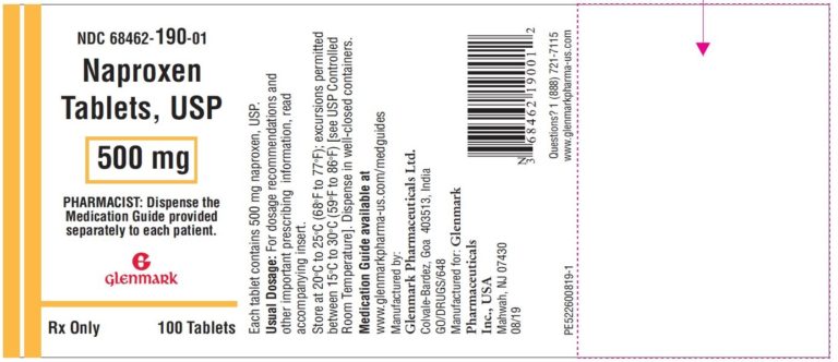 NAPROXEN TAB 500MG, 100 BTL NDC 68462019001 NON-RETURNABLE - Merit ...