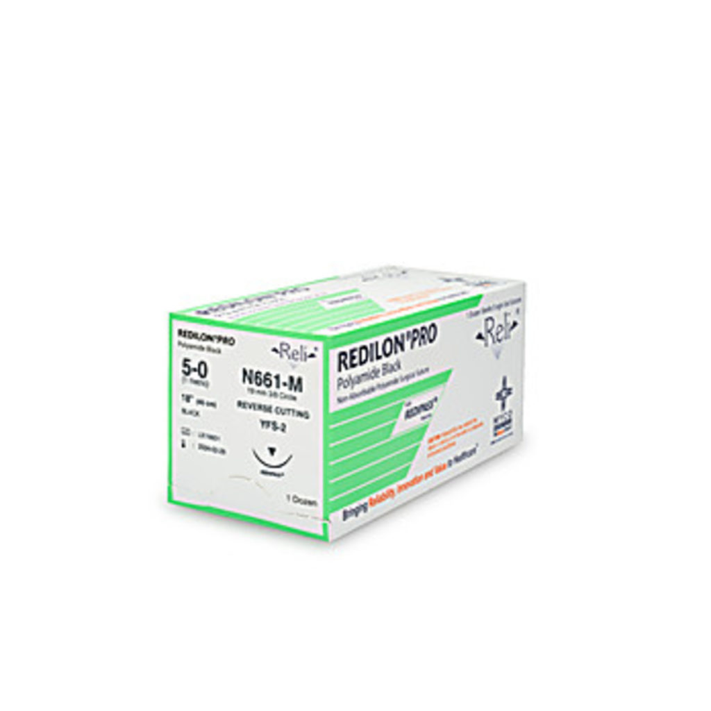 5-0 Black Nylon Monofilament Suture 18", FS-2 Needle, 3/8 Circle ...