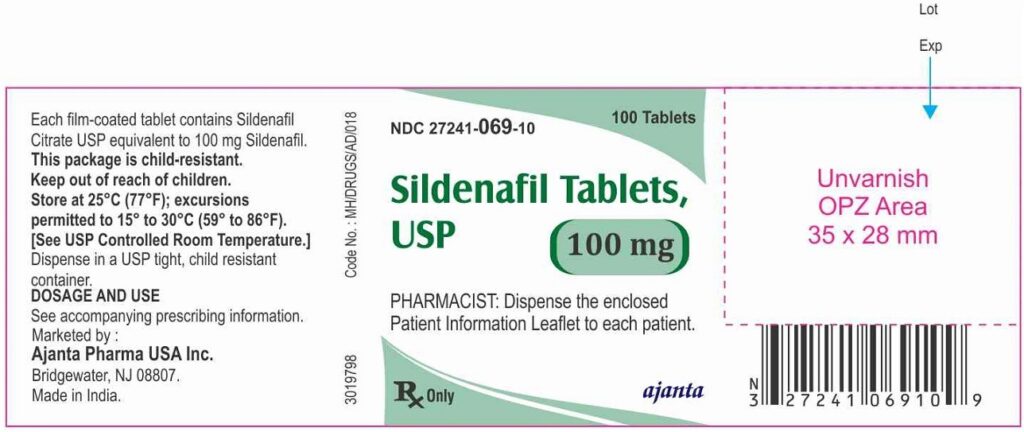 Sildenafil Citrate 100 mg Tablet Bottle 100 Tablets - Merit Pharmaceutical