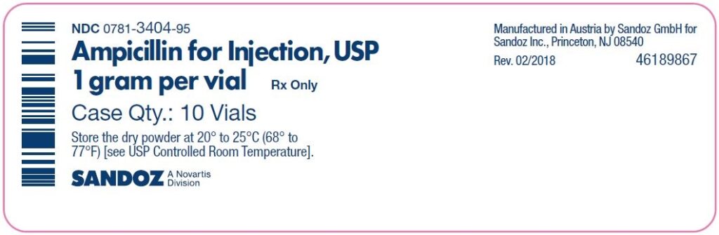 Ampicillin Injection, 1 gram Vial, 10/Box - Merit Pharmaceutical