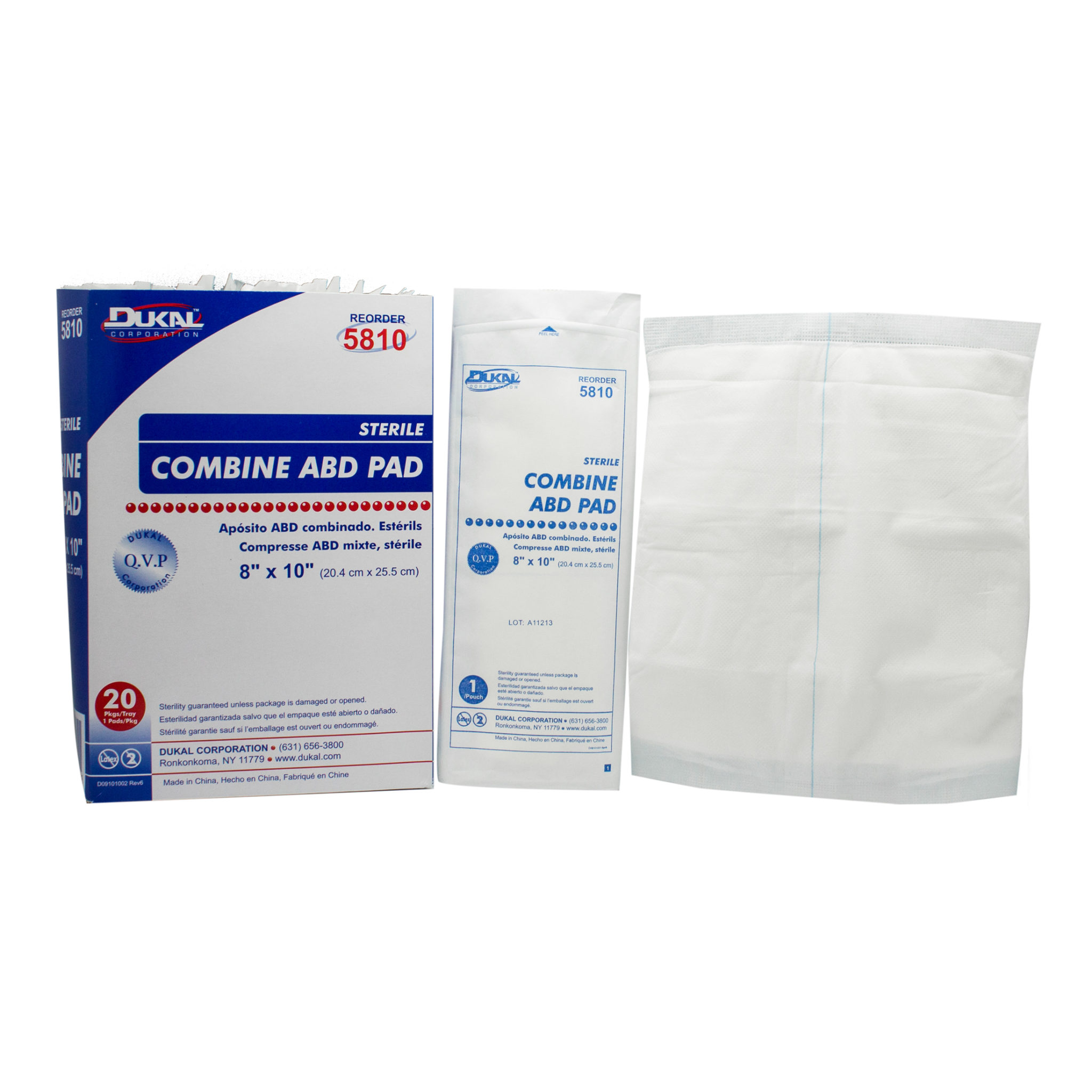 DUKAL ABD PADS, STERILE, 8 X 10, 1 PK, 20 PK/TRAY, 16 TRAYS/CS 5810 NON ...