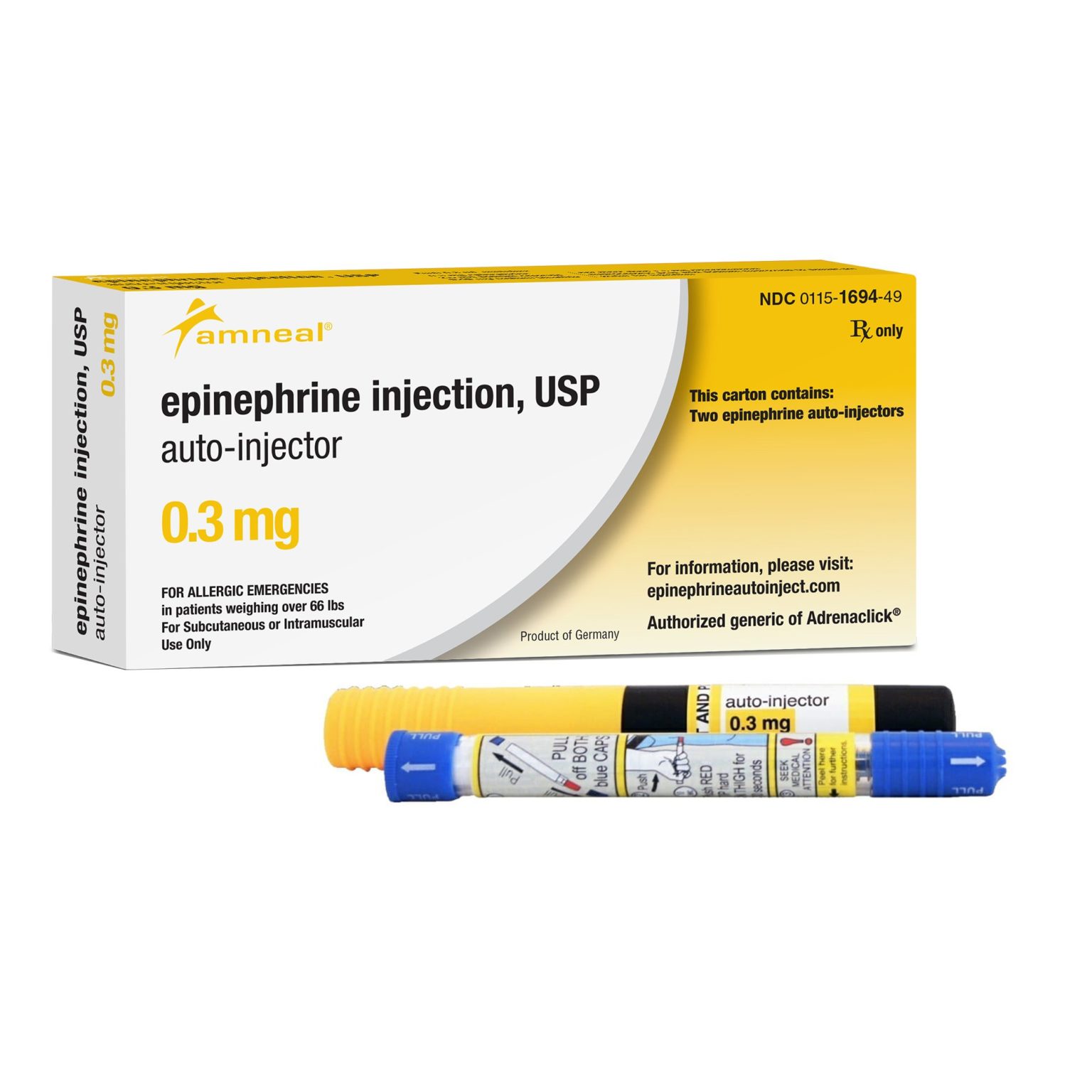 Epinephrine 0.3 mg Injection Prefilled Auto-Injector 0.3 mL - Merit ...