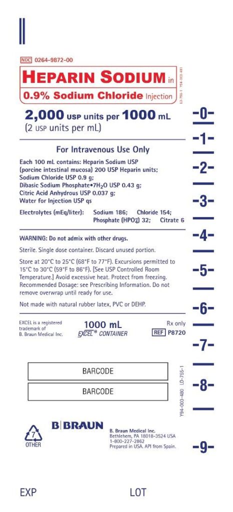 Heparin Sodium 2,000 Units in 0.9% Sodium Chloride Injection, 1,000 mL ...