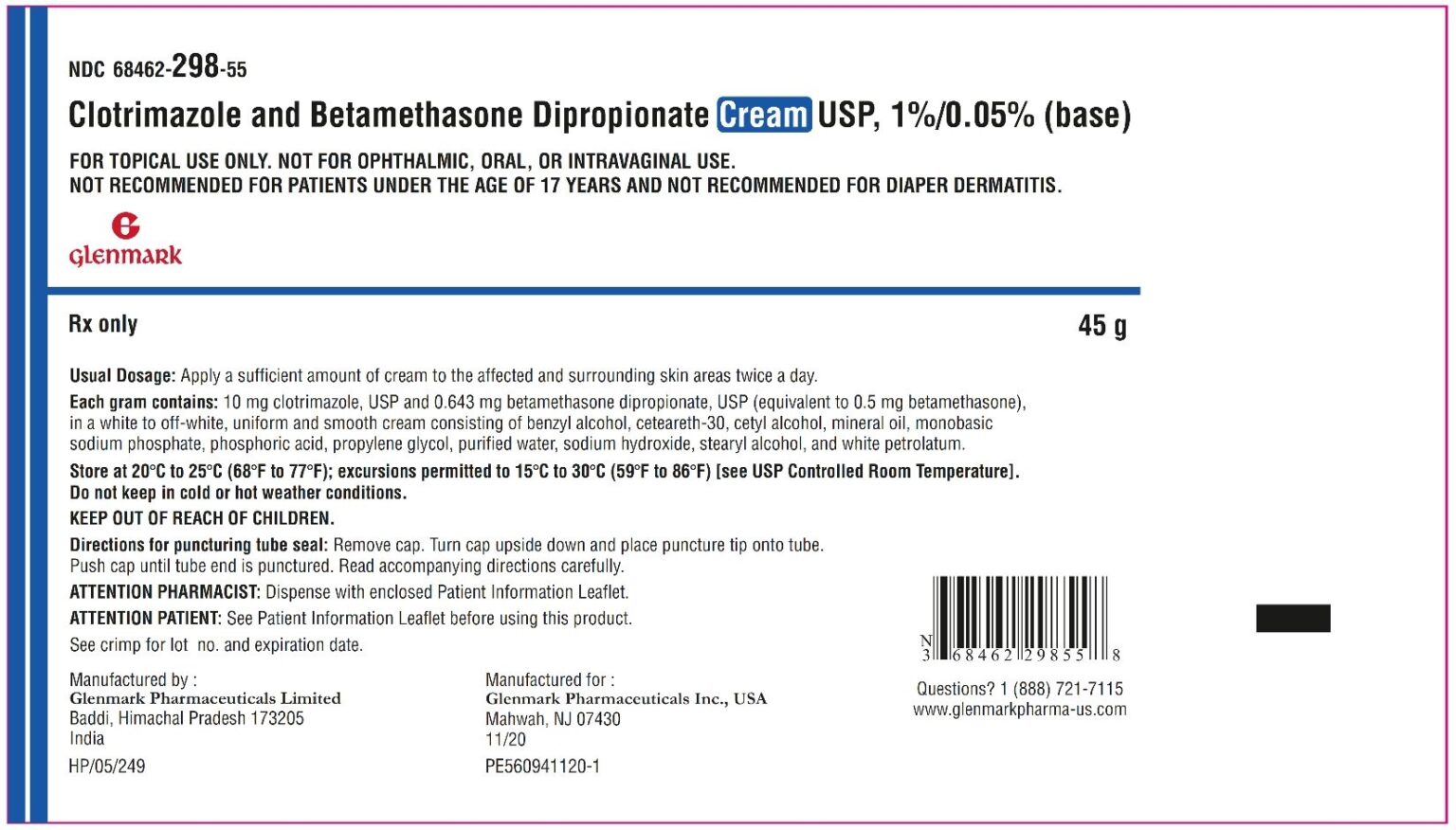 CLOTRIMAZOLE BETA DIPRO CR 1%/ 0.05%, 45G NDC 51672404806 NON ...