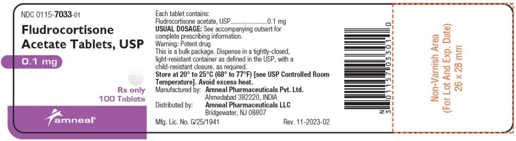FLUDROCORTISONE TAB 0.1MG, 100 BTL NDC 70954025220 NON-RETURNABLE ...
