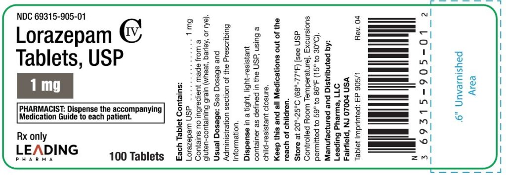 Lorazepam 1mg Tablets CIV 100 Per Bottle - Merit Pharmaceutical