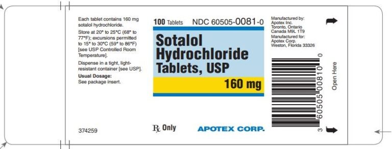 SOTALOL TAB 160MG, 100 BTL NDC 00093106201 NON-RETURNABLE - Merit ...